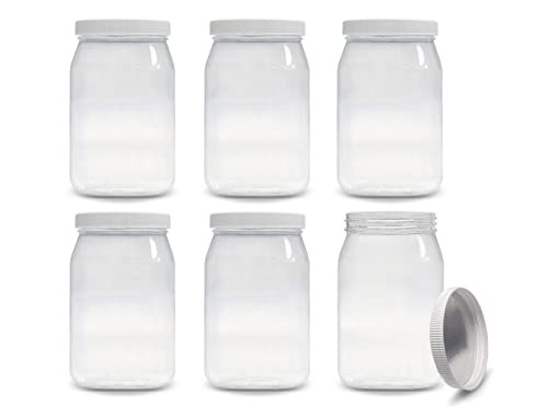 ljdeals 16 oz Clear Plastic Jars with Lids, Storage Containers, Wide Mouth PET Mason Jars, Pack of 6, BPA Free, Food Safe, Made in USA