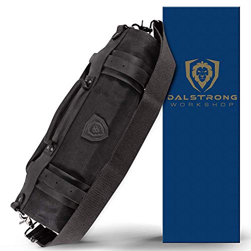 Dalstrong Nomad Knife Roll - 12oz Heavy Duty Canvas & Top Grain Leather Roll Bag - 13 Slots - Interior and Rear Zippered Pockets - Blade Travel Storage/Case - Nightmaster (Black)