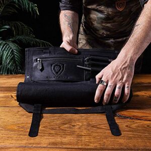 Dalstrong Nomad Knife Roll - 12oz Heavy Duty Canvas & Top Grain Leather Roll Bag - 13 Slots - Interior and Rear Zippered Pockets - Blade Travel Storage/Case - Nightmaster (Black)