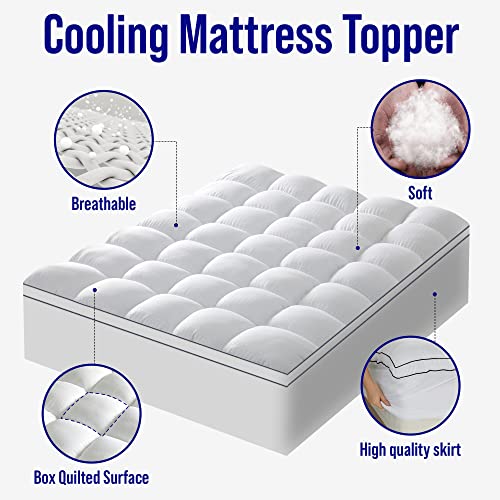 HYLEORY Queen Size Mattress Topper for Back Pain, Extra Thick Cooling Mattress Pad Cover, Down Alternative Overfilled Plush Pillow Top with 8-21 Inch Deep Pocket