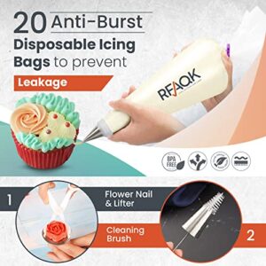 74PCs Icing Piping Bags and Tips Set-Cookie,Cupcake Icing Tips Cake Decorating Kit Baking Supplies -48 Numbered Cake Frosting Piping Tips with Reusable& Disposable Pastry Bags with Pattern Chart&Ebook