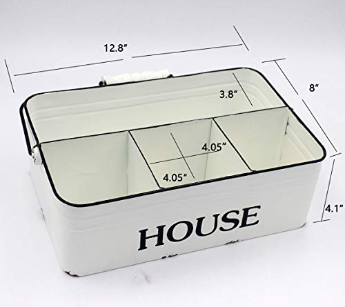 Funly mee Distressed White Metal Silverware Caddy, Flatware, Party Cutlery Desk Organizer with 4 Compartments