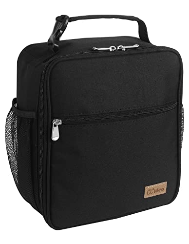 CCidea Lunch Box for Men Women Adults, Portable Insulated Lunch Bag for Office Work School, Reusable Zippered Bento Lunch Box for Kids (Black)