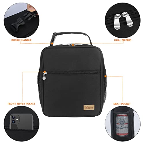 CCidea Lunch Box for Men Women Adults, Portable Insulated Lunch Bag for Office Work School, Reusable Zippered Bento Lunch Box for Kids (Black)