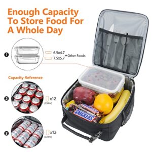 CCidea Lunch Box for Men Women Adults, Portable Insulated Lunch Bag for Office Work School, Reusable Zippered Bento Lunch Box for Kids (Black)