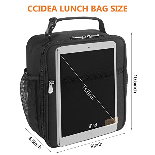 CCidea Lunch Box for Men Women Adults, Portable Insulated Lunch Bag for Office Work School, Reusable Zippered Bento Lunch Box for Kids (Black)