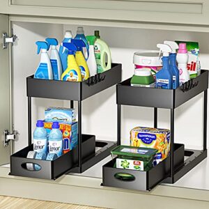 appolab 2 pack under sink organizer, 2-tier sliding cabinet basket organizer drawers, under sink organizers and storage bathroom kitchen cabinet organizer with hooks the bottom drawers can be slid out