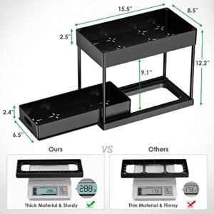 Appolab 2 Pack Under Sink Organizer, 2-Tier Sliding Cabinet Basket Organizer Drawers, Under Sink Organizers and Storage Bathroom Kitchen Cabinet Organizer with Hooks The Bottom Drawers Can Be Slid Out