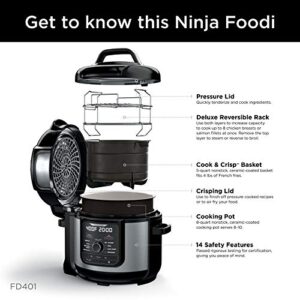 Ninja FD401 Foodi 12-in-1 Deluxe XL 8 qt. Pressure Cooker & Air Fryer that Steams, Slow Cooks, Sears, Sautés, Dehydrates & More, with 5 qt. Crisper Basket, Deluxe Reversible Rack & Recipe Book, Silver