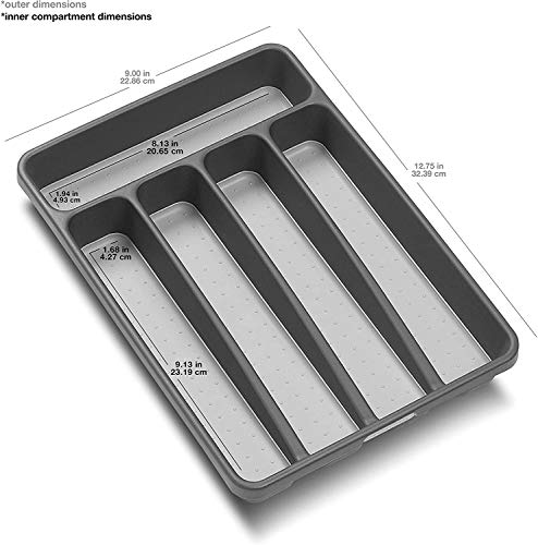 madesmart Classic Mini Silverware Tray, Soft Grip, Non-Slip Kitchen Drawer Organizer, 5 Compartments, Multi-Purpose Home Organization, BPA Free, Granite