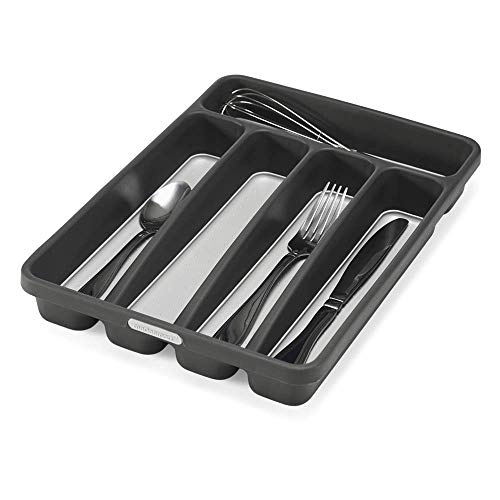 madesmart Classic Mini Silverware Tray, Soft Grip, Non-Slip Kitchen Drawer Organizer, 5 Compartments, Multi-Purpose Home Organization, BPA Free, Granite