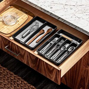 madesmart Classic Mini Silverware Tray, Soft Grip, Non-Slip Kitchen Drawer Organizer, 5 Compartments, Multi-Purpose Home Organization, BPA Free, Granite