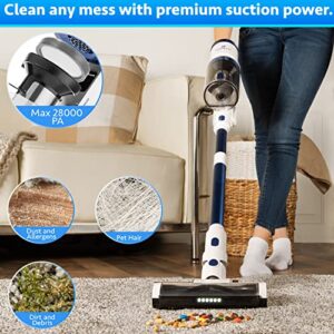 BRITECH Cordless Lightweight Stick Vacuum Cleaner, 300W Motor for Powerful Suction 50min Runtime, LED Display Screen & Headlights, Great for Carpet Cleaner, Hardwood Floor & Pet Hair (Blue)