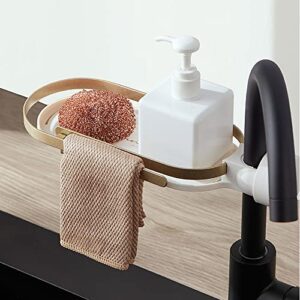 HPDEAR Faucet Sponge Holder with Towel Bar, Holder Sink Caddy Organizer for Kitchen, Hanging Faucet Drainer Rack for Bathroom  (Black)