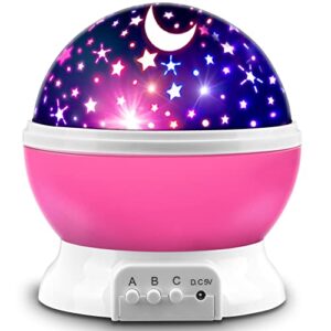 mokoqi star projector, night light lamp fun gifts for 1-4-6-14 year old girls and boys rotating star sky moon light projector for kids bedroom decor -pink