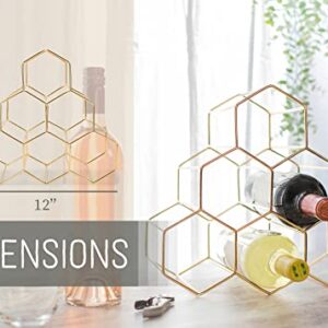 NAT & Jules Honeycomb Gold Tone Iron Metal Tabletop Wine Rack - Holds 6 Bottles