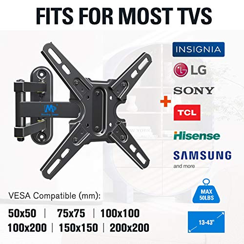 Mounting Dream UL Listed TV Mount Swivel and Tilt for Most 13-42 Inch TVs, Full Motion TV Wall Mount Bracket with Articulating Arm, Max VESA 200x200mm, Loading 50 lbs, MD2465