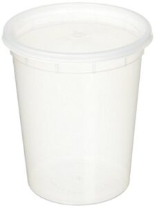 yw 5937 50 sets 32oz plastic soup/food container with lids, original version, clear