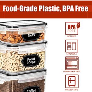 30 Pack Airtight Food Storage Containers for Kitchen Pantry Organization and Storage, BPA-Free, PRAKI Plastic Storage Canisters with Lids - Cereal, Flour and Sugar, Include 40 Labels, 6 Spoon & Marker