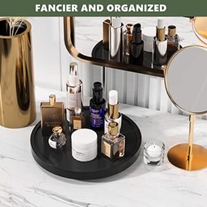 Turntable Vanity Tray 10 Inch for Perfume Candle, Bamboo Kitchen Sink Countertop Organizer for Keep Glass, Sponge and Soap Bathroom Countertop Organizer Coffee Table Decorative Tray Black