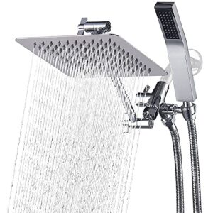 g-promise all metal dual square shower head combo | 8″ rain shower head | handheld shower wand with 71″ extra long flexible hose | smooth 3-way diverter | adjustable extension arm – a bathroom upgrade