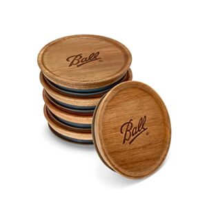 ball jar wooden storage lids, 5-pack, wide, brown