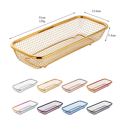 Panesor Drawer Organizer Stainless Steel Utensils Holder Mesh Drainer Basket Kitchen Cabinet Drawer Organizer Flatware Tray (2 PCS, Gold)