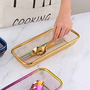 Panesor Drawer Organizer Stainless Steel Utensils Holder Mesh Drainer Basket Kitchen Cabinet Drawer Organizer Flatware Tray (2 PCS, Gold)