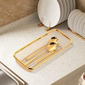 Panesor Drawer Organizer Stainless Steel Utensils Holder Mesh Drainer Basket Kitchen Cabinet Drawer Organizer Flatware Tray (2 PCS, Gold)