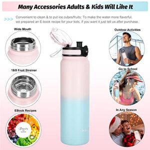 Stainless Steel Water Bottles 32 oz Insulated Water Bottle with Straw/Strap/Handle 3 Lids for Sip Chug Spout,Double Wall Vacuum Warm Cold Sweat/Leakproof for Sports Gym Camping School Adult Kid Gift