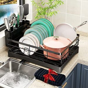 coobest dish drying rack, dish rack with utensil holder and dish drying mat, 360° removable drainboard, drying rack for kitchen counter, kitchen gadgets and kitchen organization