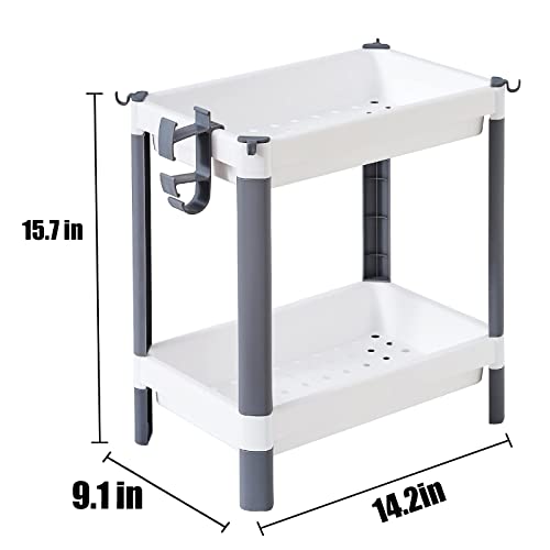 HIEEY 2 Pack Under Sink Organizer,2-Tier Bathroom Organizer,Multi-Purpose Under Sink Shelf Organizer,Bath Collection Baskets with Hooks for Bathroom Kitchen Countertop and Cabinet