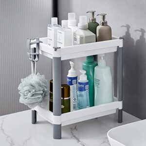 HIEEY 2 Pack Under Sink Organizer,2-Tier Bathroom Organizer,Multi-Purpose Under Sink Shelf Organizer,Bath Collection Baskets with Hooks for Bathroom Kitchen Countertop and Cabinet