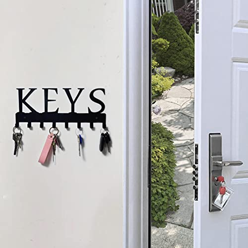 Key Holder for Wall, Nail-Free Key Holder, Wall Mounted Key Hooks for Wall, Metal Key Rack for Entryway, Hallway, Office, Matte Black,11.4''4.9''0.6''