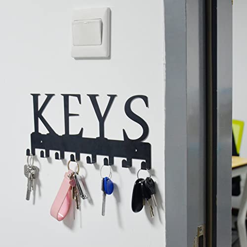 Key Holder for Wall, Nail-Free Key Holder, Wall Mounted Key Hooks for Wall, Metal Key Rack for Entryway, Hallway, Office, Matte Black,11.4''4.9''0.6''