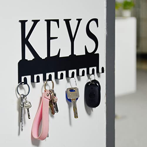 Key Holder for Wall, Nail-Free Key Holder, Wall Mounted Key Hooks for Wall, Metal Key Rack for Entryway, Hallway, Office, Matte Black,11.4''4.9''0.6''