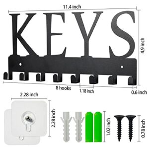 Key Holder for Wall, Nail-Free Key Holder, Wall Mounted Key Hooks for Wall, Metal Key Rack for Entryway, Hallway, Office, Matte Black,11.4''4.9''0.6''