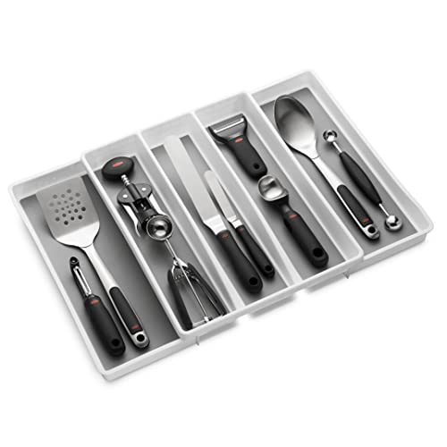 SESENO Expandable Utensil Tray Drawer Organizer, 5 Compartment Adjustable Serving Utensils Holder, Multi-Purpose Storage for Kitchen, Office, Bathroom Supplies