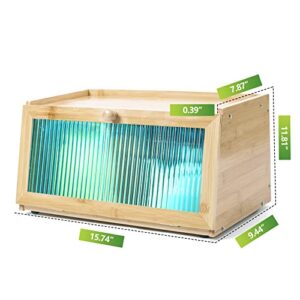 Bamboo Bread Box for Kitchen Countertop Bread Storage Container with Window Bread Holder (Trapezoid)