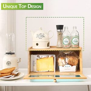 Bamboo Bread Box for Kitchen Countertop Bread Storage Container with Window Bread Holder (Trapezoid)