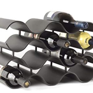 Bariboo Wine Rack. Stackable Countertop Wine Bottle Stand. 12 Bottles Wine Holder Organizer for Table Top, Pantry, Cabinet, Refrigerator. Wine Bar Quality Plastic Lightweight Storage (Black)