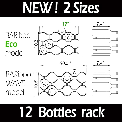 Bariboo Wine Rack. Stackable Countertop Wine Bottle Stand. 12 Bottles Wine Holder Organizer for Table Top, Pantry, Cabinet, Refrigerator. Wine Bar Quality Plastic Lightweight Storage (Black)