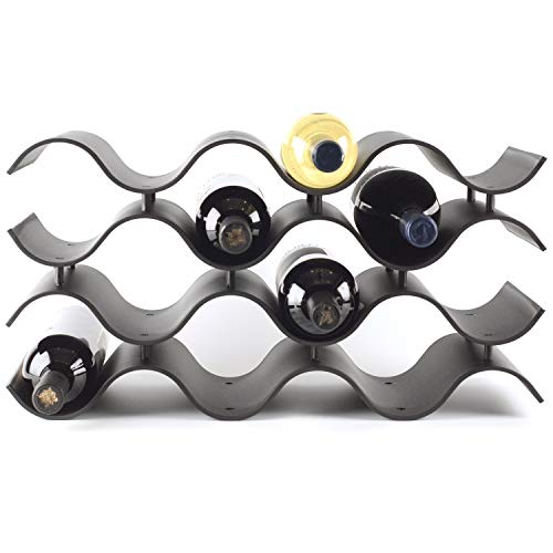 Bariboo Wine Rack. Stackable Countertop Wine Bottle Stand. 12 Bottles Wine Holder Organizer for Table Top, Pantry, Cabinet, Refrigerator. Wine Bar Quality Plastic Lightweight Storage (Black)