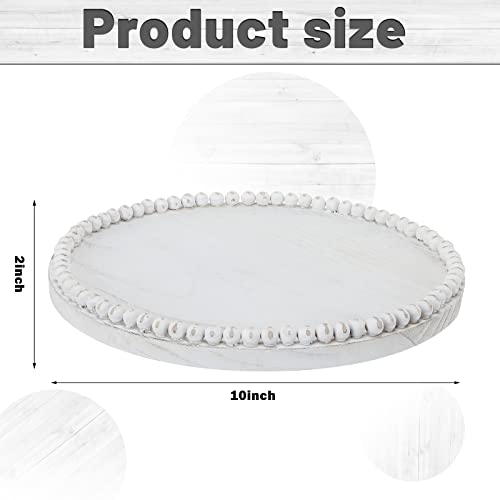 White Beaded Lazy Susan Wooden Kitchen Turntable Round Spinning Lazy Susan Organizer Wood Lazy Susan Turntable 360 Degrees Rotating Lazy Susan for Table Pantry Cabinet Tray Stand (9.8 Inches)