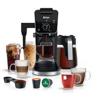 ninja cfp301 dualbrew pro system 12-cup coffee maker, single-serve for grounds & k-cup pod compatible, 4 brew styles, frother, 60-oz. water reservoir with separate hot water dispenser & carafe, black