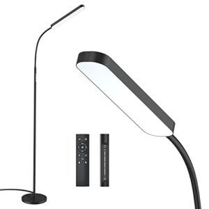 wio-mio led floor lamp with 4 color temperature and stepless dimmer, remote and touch control floor lamp, adjustable gooseneck standing lamp for living room