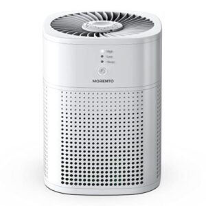 air purifiers for bedroom, morento room air purifier hepa filter for smoke, allergies, pet dander odor with fragrance sponge, small air purifier with 24db sleep mode, hy1800, white