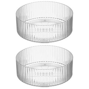 mDesign Fluted Lazy Susan Turntable Plastic Spinner for Kitchen and Bathroom Cabinet, Cupboard, Countertop Organizing, Rotating Organizer for Condiments, Jewelry, Accessories, 9" Round - 2 Pack, Clear