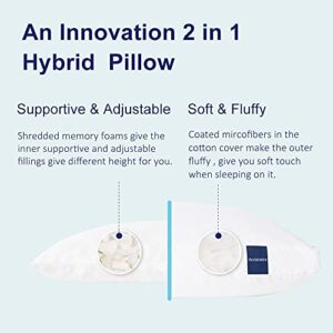 ACCURATEX Premium Bed Pillows King Size Set of 2, Shredded Memory Foam Pillow Hybrid with Fluffy Down Alternative Fill Removable Cotton Cover, Adjustable Firm Pillow for Side,Back,Stomach Sleepers