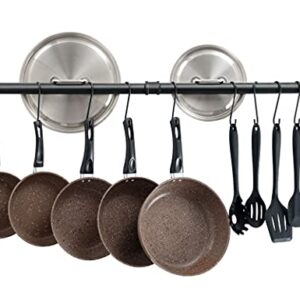 OROPY 39 inch Pot Bar Rack Wall Mounted Detachable Pans Hanging Rail Kitchen Lids Utensils Hanger with 14 S Hooks Black